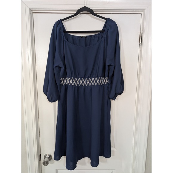 BloomChic | Dresses | Bloom Chic Navy Square Neck Smocked Waist Balloon ...